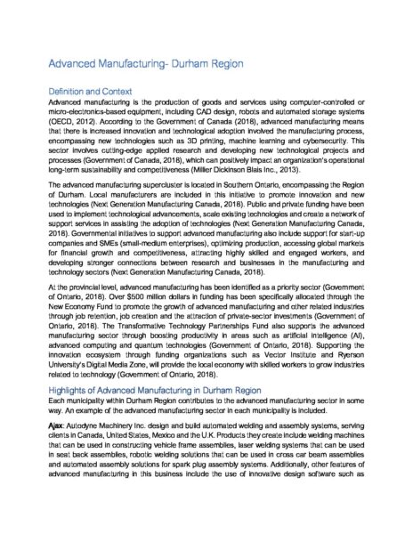 Advanced Manufacturing- Durham Region (Completed) - Durham Workforce ...