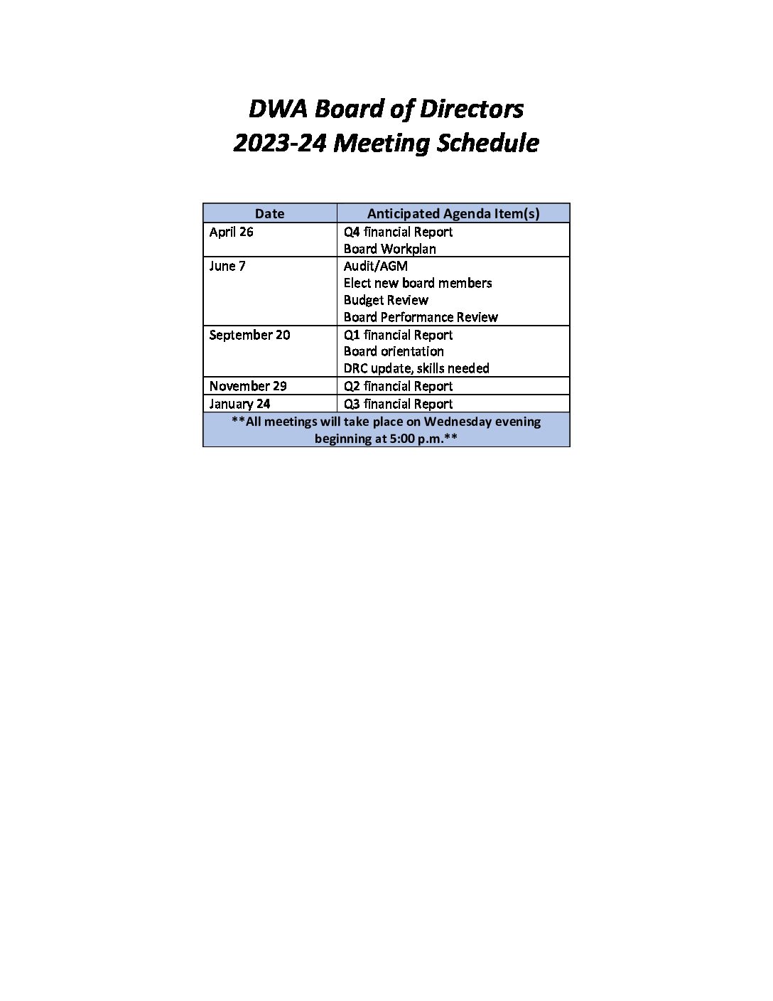 2023-24 Board Meeting Schedule - Durham Workforce Authority